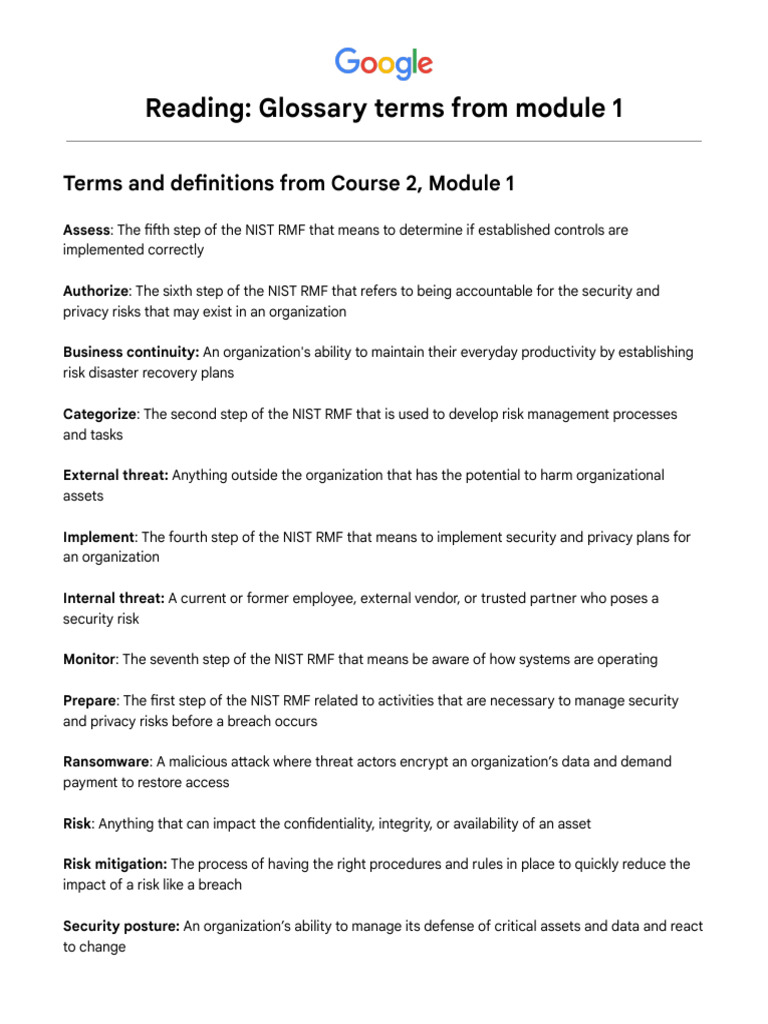 Module 1 Glossary Terms From Module 1.en | PDF