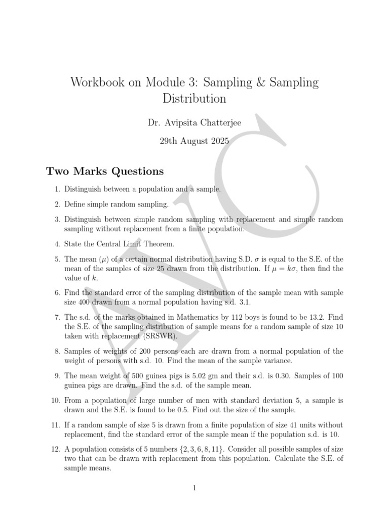 Workbook On Module 3 Sampling Distribution | PDF | Standard Error ...