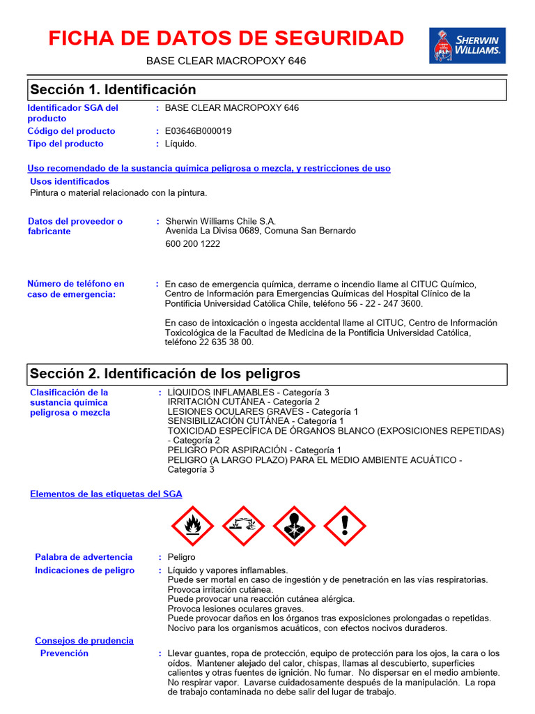Hds Macropoxy 646 - Sherwin Williams | PDF | Residuos | Contaminación