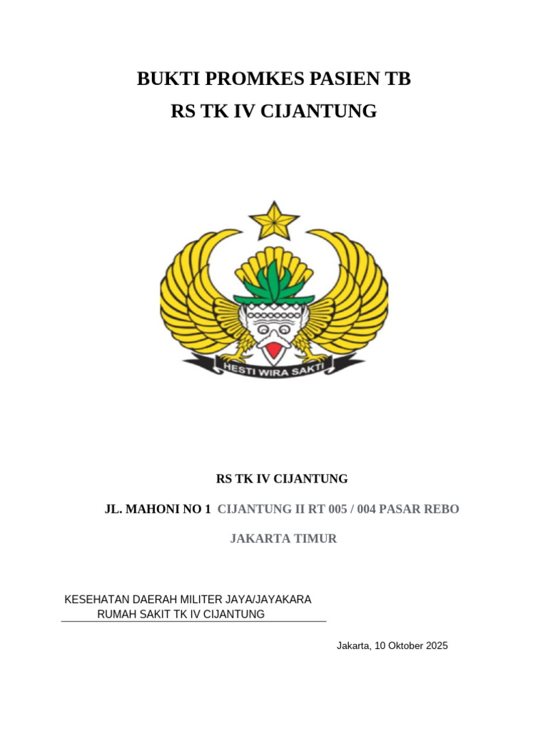 Prognas TB RS TK Iv Kesdam Cijantung Bukti Promkes Pasien TB 14102025 | PDF