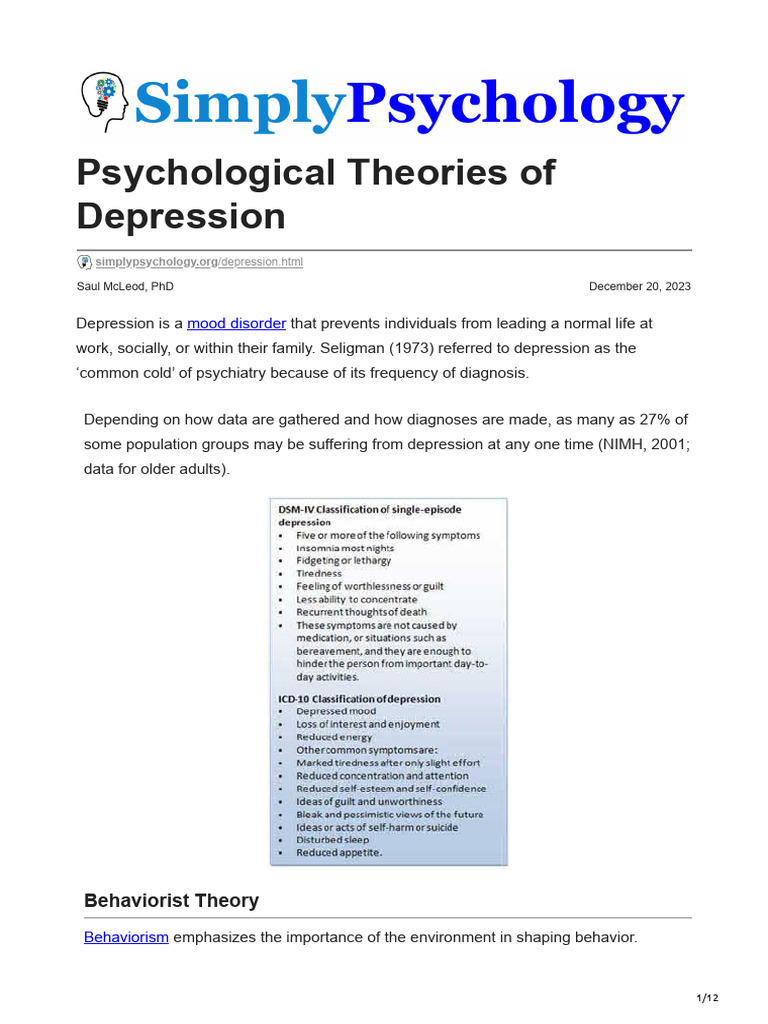 Simplypsychology.org-Psychological Theories of Depression | PDF ...