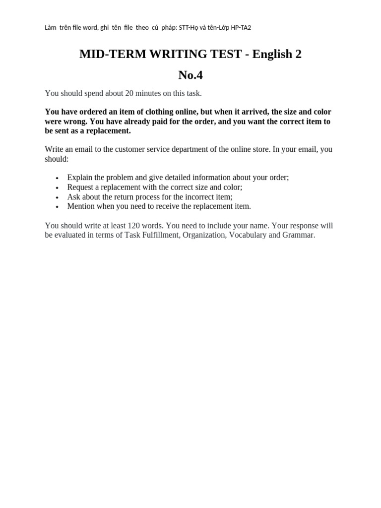 TA2-K59-Ca2-Đề viết GK-No.4-20.09.2024 | PDF