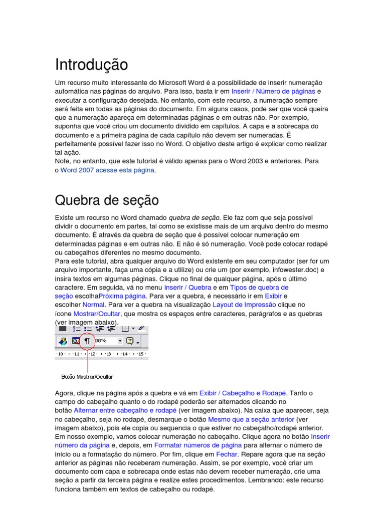 Inserindo Número de Páginas No Word | PDF