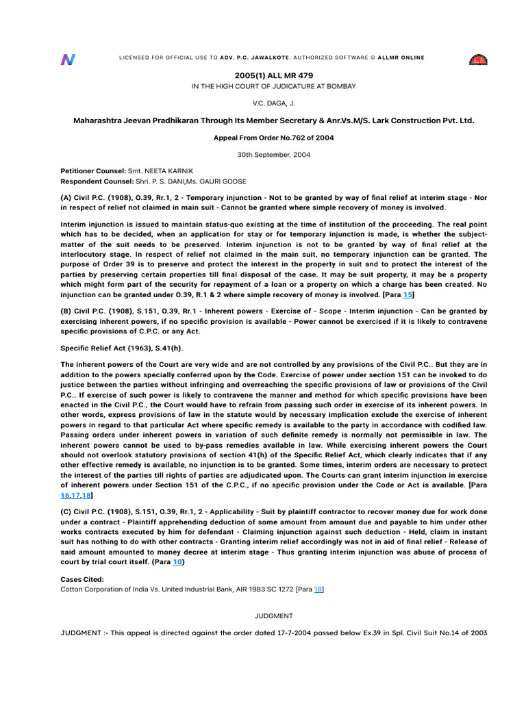 Interim Relief Can Not Be Granted When It Amount To Granting Decree ...