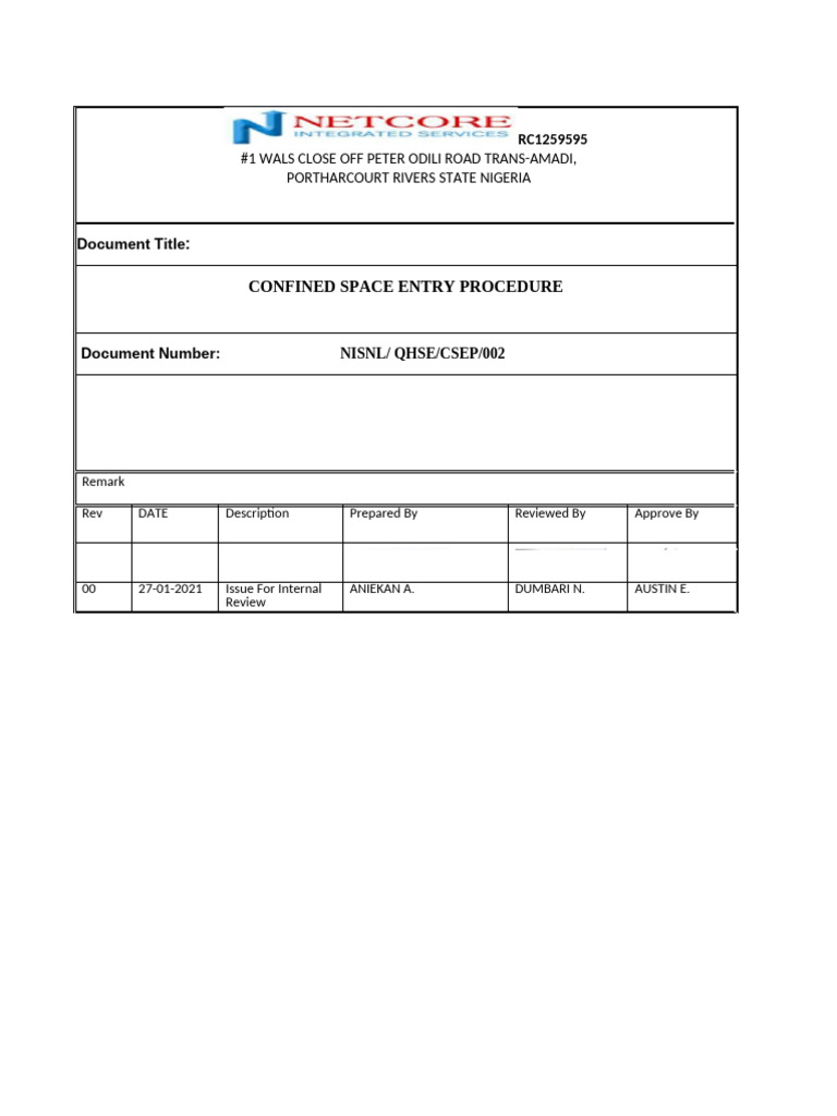 Confined Space Entry Safety Procedures | PDF | Personal Protective ...