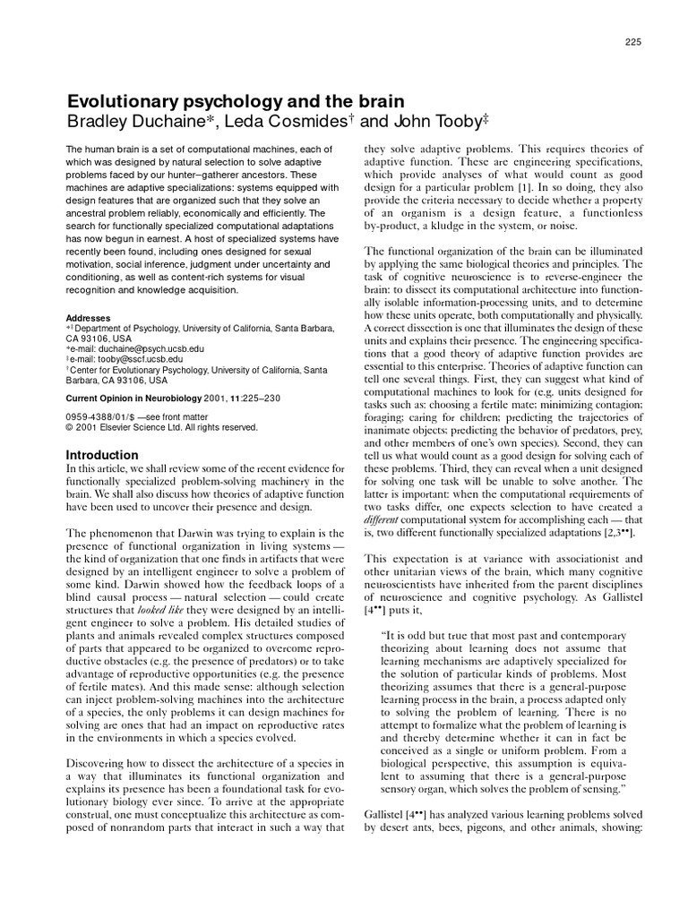 Evolutionary Psychology and The Brain | PDF | Classical Conditioning ...