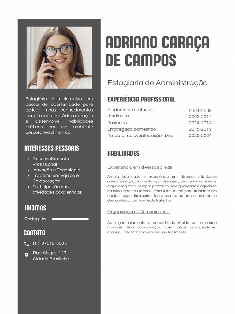 Currículo Monocromático Com Foto Bold | PDF