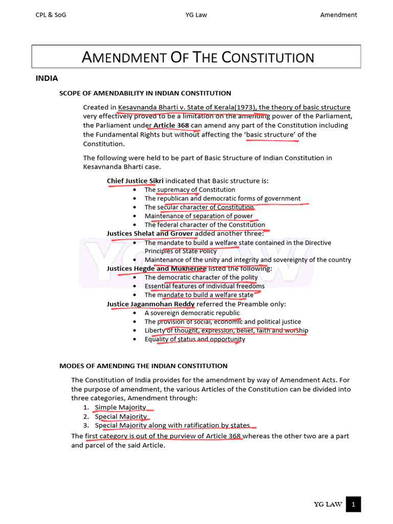 Indian Constitution Amendment Process | PDF | Constitutional Amendment ...