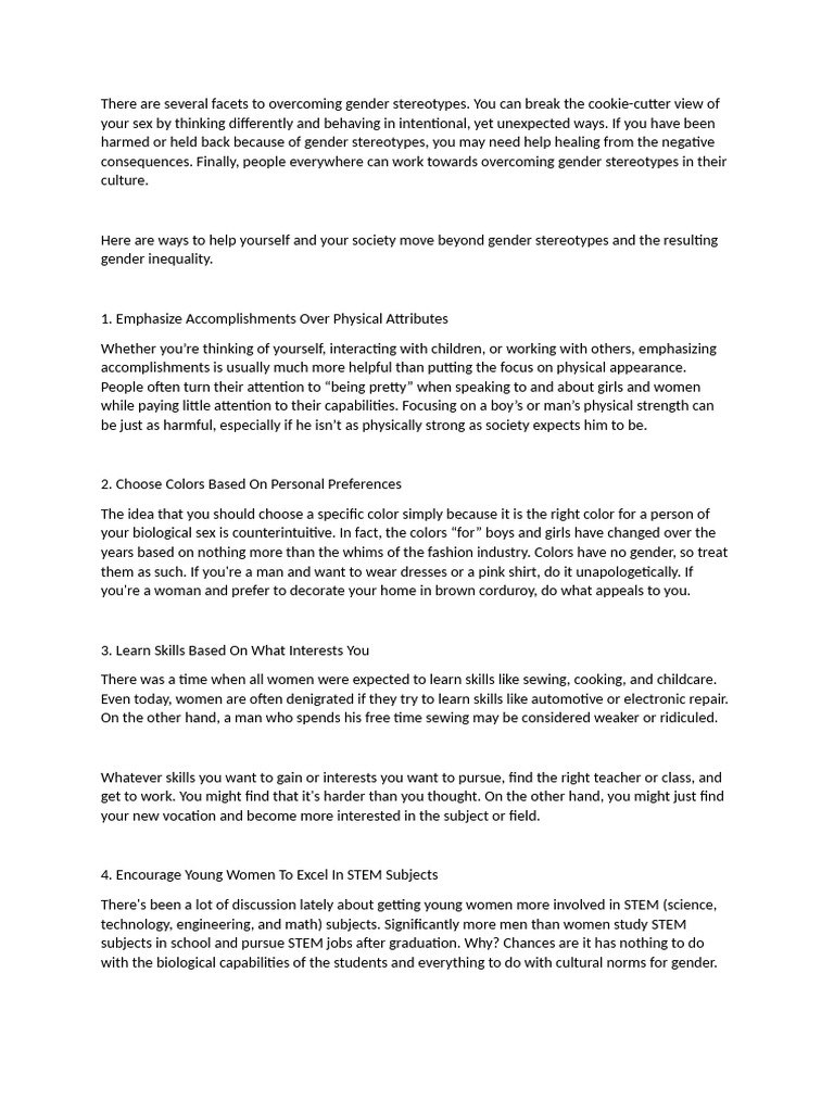 Overcoming Gender Stereotypes Strategies | PDF | Gender | Gender Studies