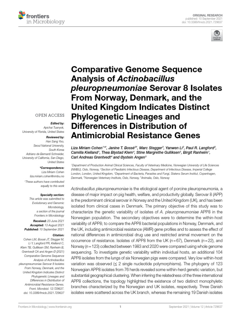 Comparative Genome Sequence Analysis of Actinobacillus | PDF ...
