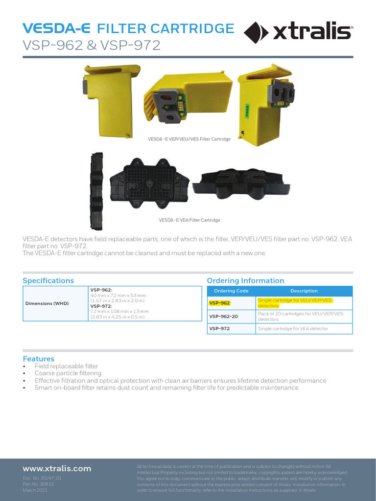 01 VESDA-E Filter Cartridge TDS A4 IE Lores | PDF