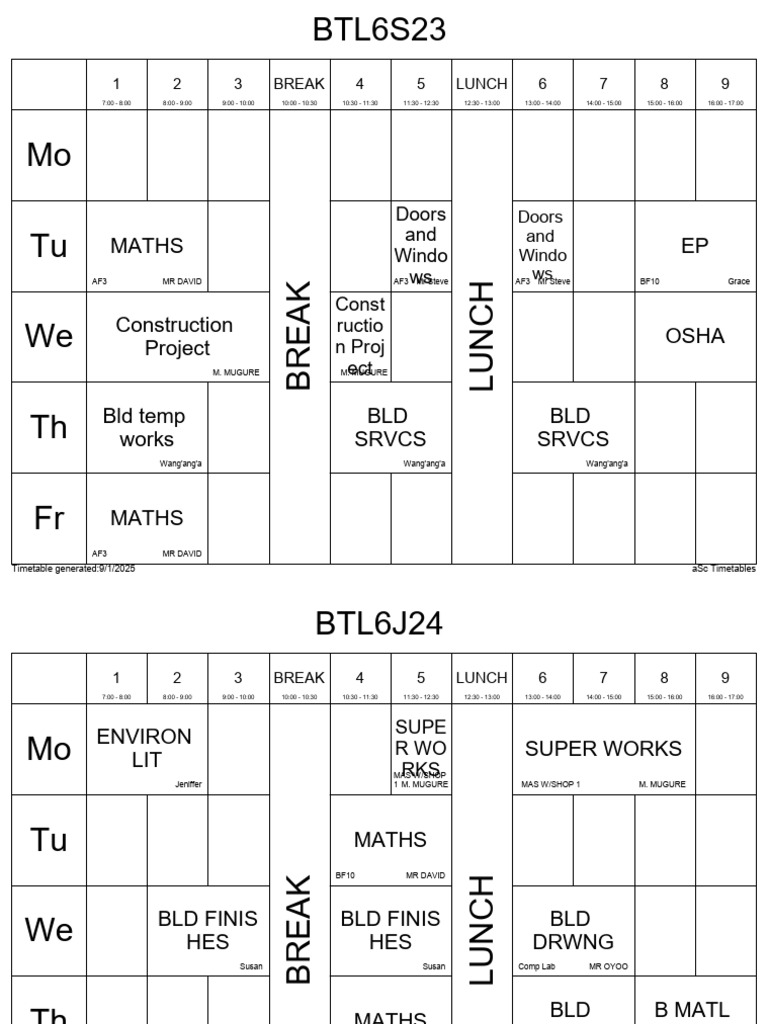 Building Department S25 Timetable Pdf