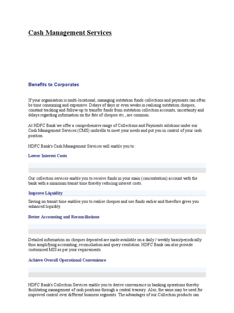 Cash Management Services | PDF | Cheque | Banks