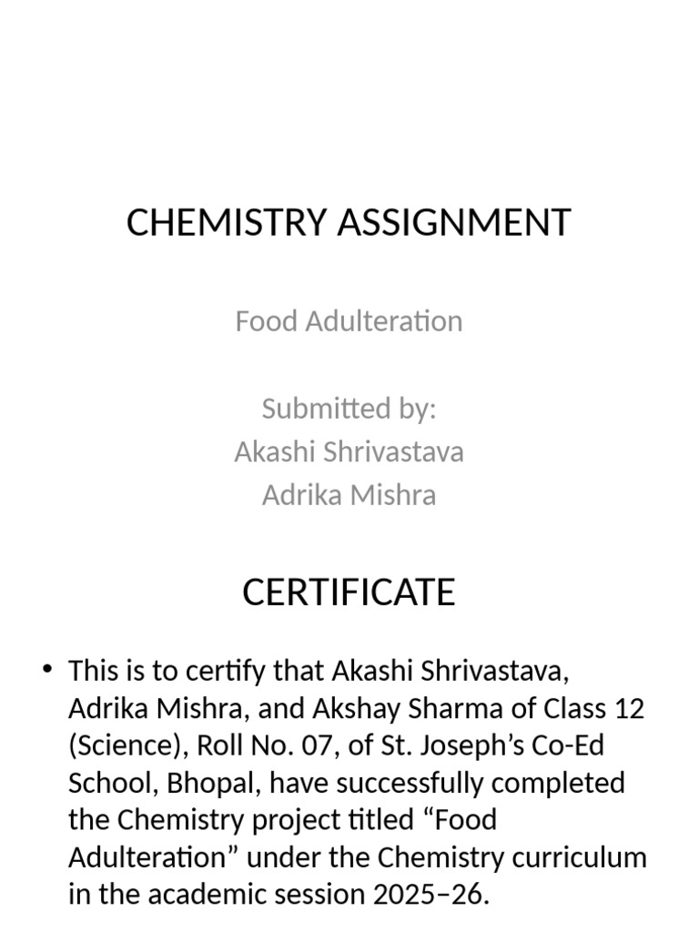 Food Adulteration Chemistry Project 2025 | PDF | Chemistry