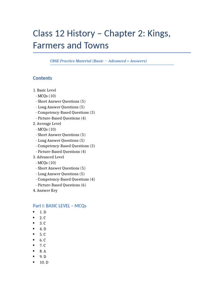 Class12 History Ch2 Practice | PDF