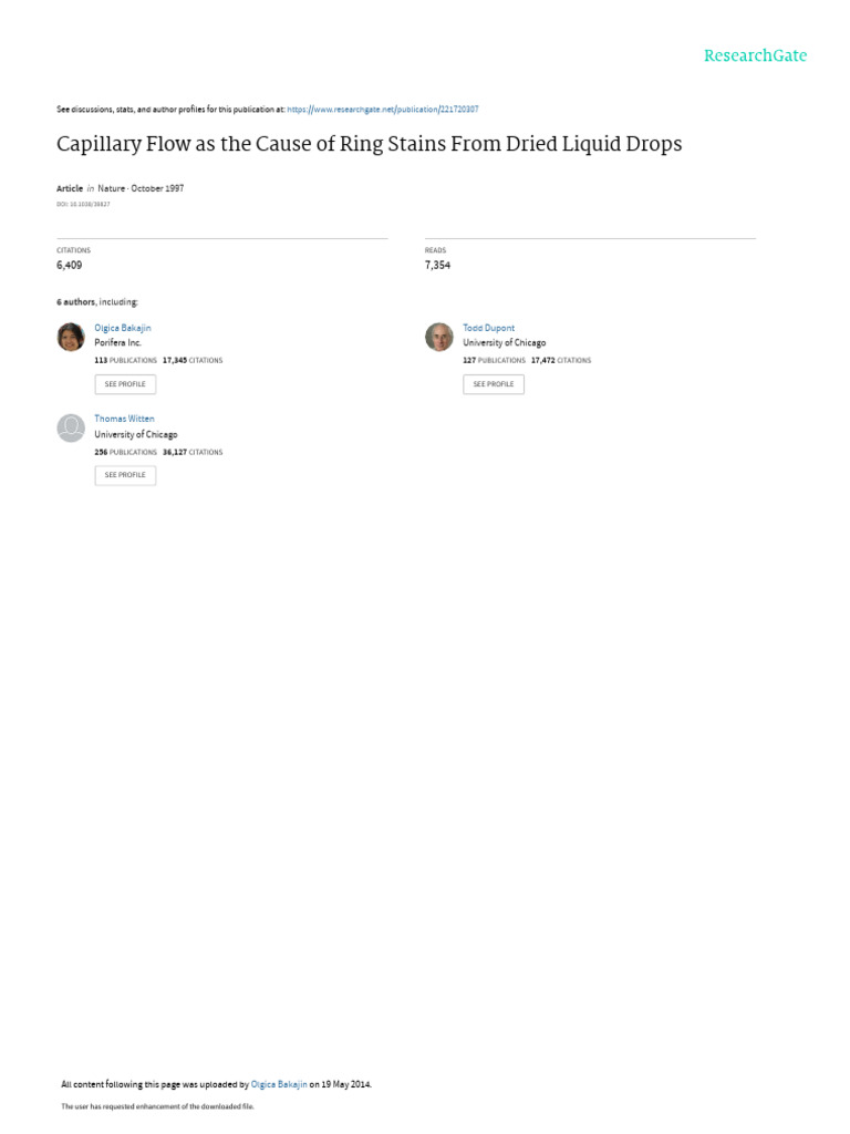 Capillary Flow as the Cause of Ring Stains From Dr (9) | PDF ...