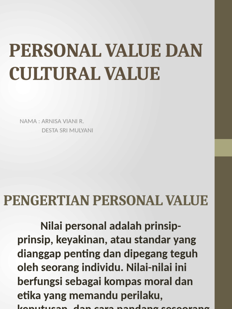 Personal Value Dan Cultural Value | PDF