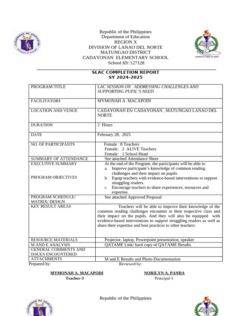 Anisah and Nabela Slac Accomplishment Report April 11,2025 | PDF ...