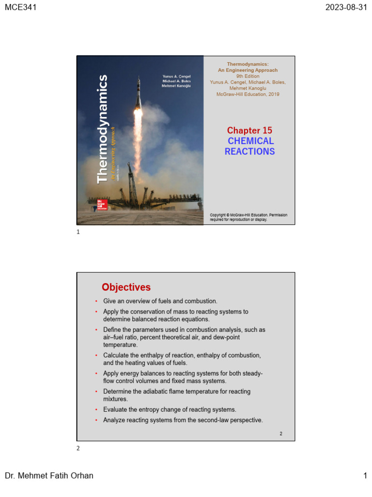 Thermo 9e Chap 15 Lecture | PDF | Combustion | Stoichiometry