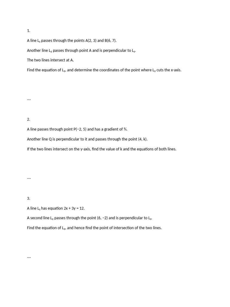 Equation of A Straight Line | PDF | Line (Geometry) | Perpendicular