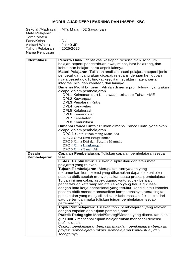 Template Modul Ajar Deep Learning Dan KBC | PDF