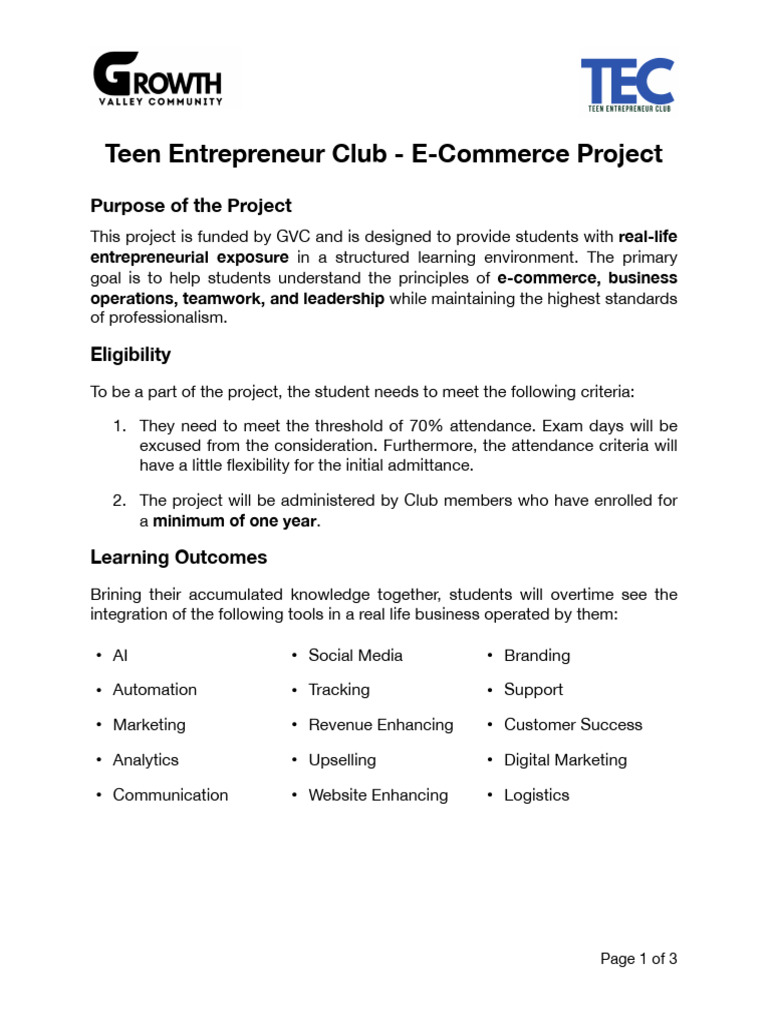 TEC E-Commerce Project - PDF Back To GVC | PDF | Entrepreneurship ...