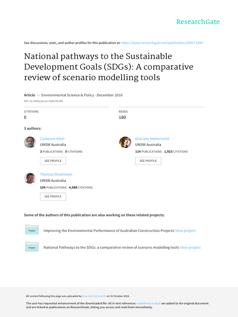 Allen 2016 National Pathways To SDG | PDF | Sustainability ...