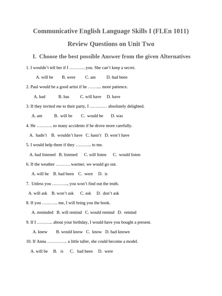 Review Questions On Unit Two | PDF
