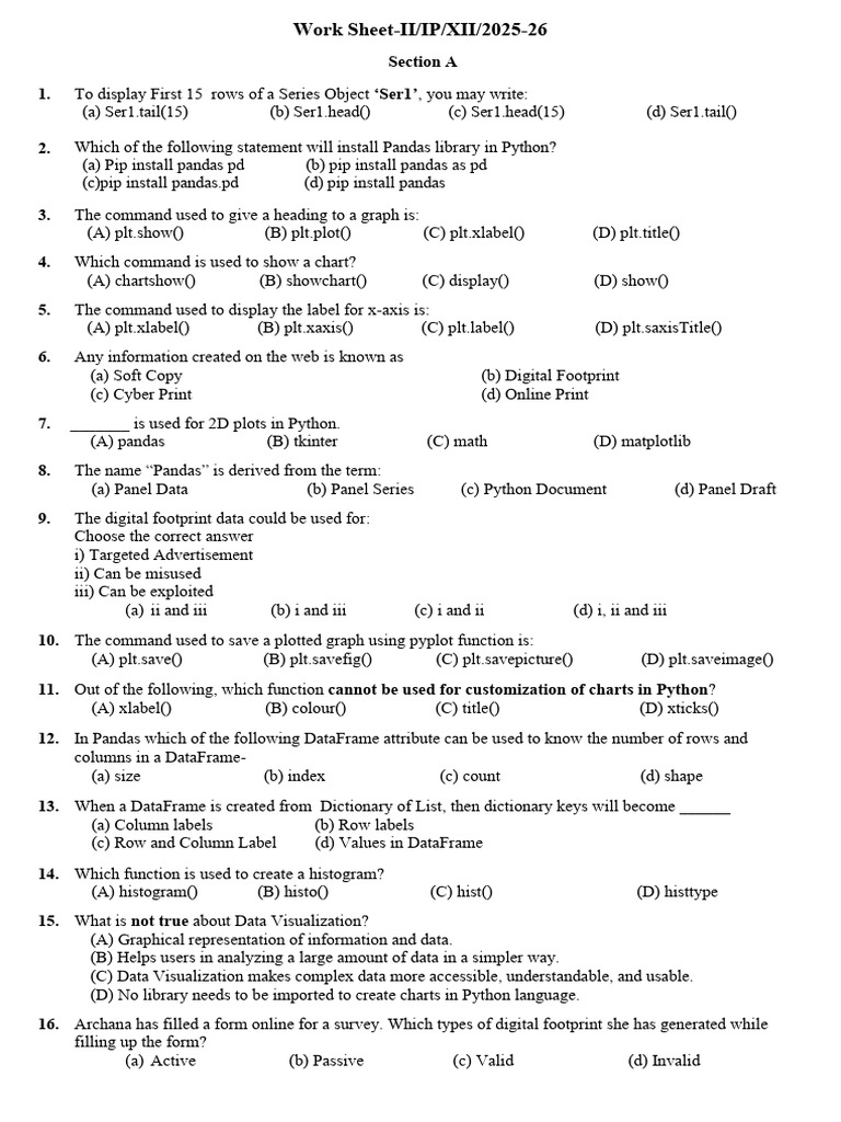 Work Sheet-2 Class 12 IPR | PDF | Computer Programming