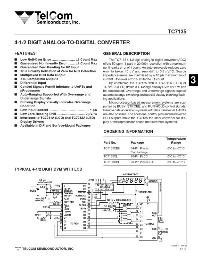 Tc7135 4-1 - 2 Digit Analog-To-digital Converter | PDF | Analog To ...