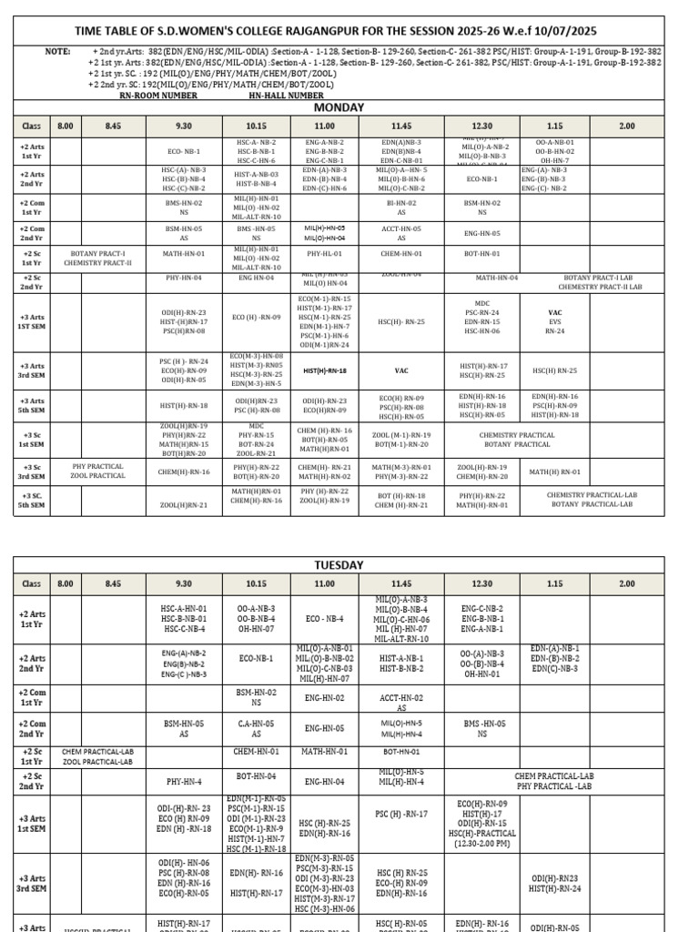 Updated Time Table Wef 10.07.2025 (1) - 075904 | PDF