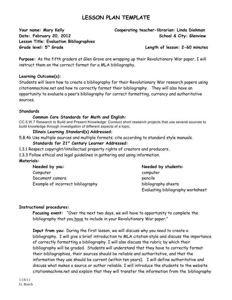 Bibliography Lesson Plan Bibliography Lesson Plan