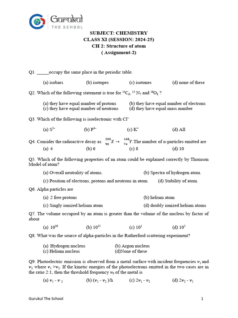 Assignment 2 - Unit 2 - Atomic Structure | PDF | Atomic Orbital | Atoms