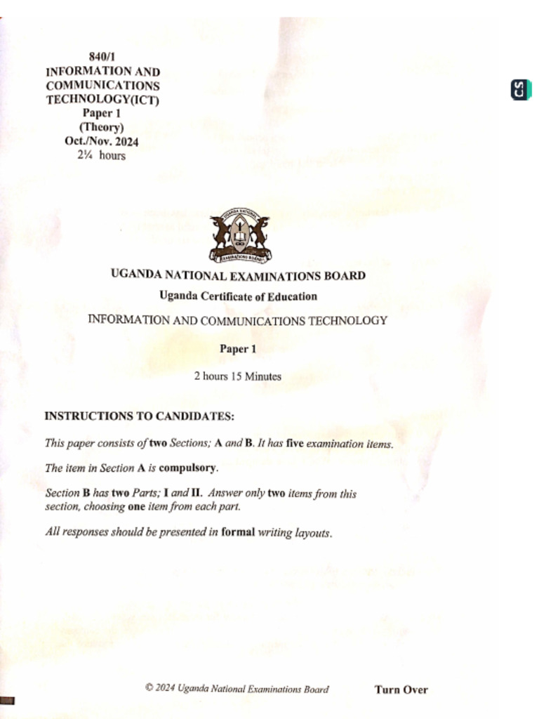 Uce Ict Paper 1 2024 | PDF