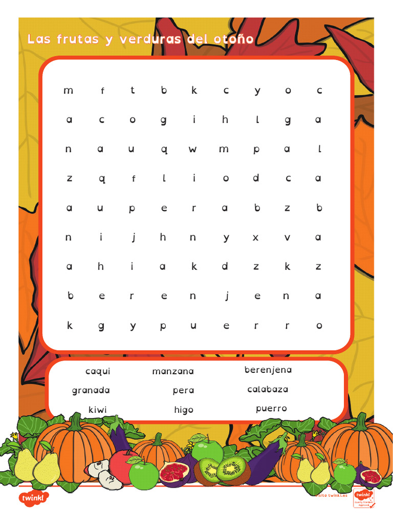 Es Ss 187 Sopa de Letras Frutas y Verduras Del Otono Ver 3 | PDF