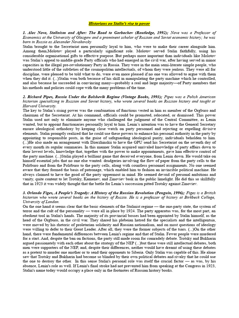 Historians Analyze Stalin's Power Rise | PDF | Joseph Stalin | Leon Trotsky