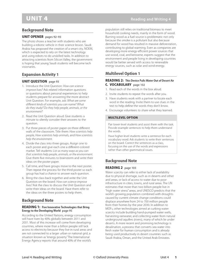 Q3eSE RW4 U04 TeachingNotes | PDF | Water | Essays