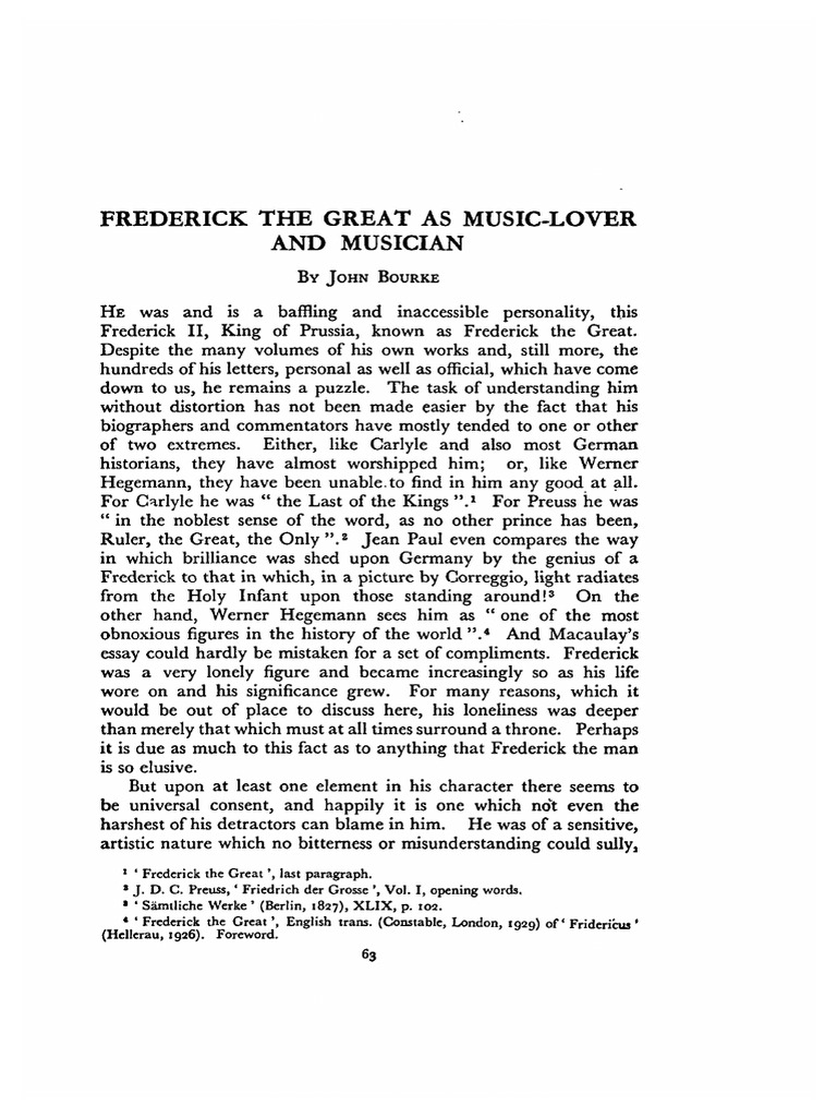 Bourke, John. "Frederick The Great As Music-Lover and Musician" | PDF ...