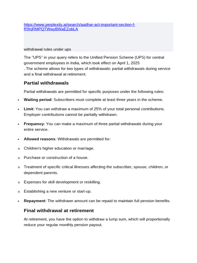 Partial Withdrawals: Withdrawal Rules Under Ups | PDF | Pension | Retirement
