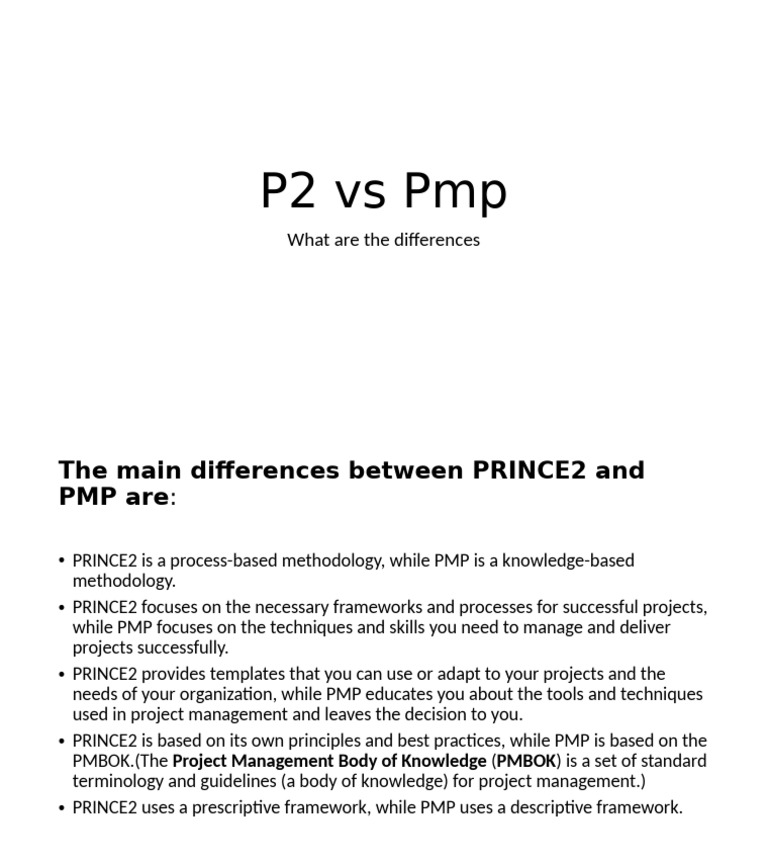 PRINCE2 vs PMP: Key Differences Explained | PDF
