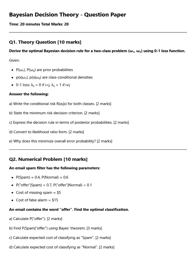 Bayesian Decision Theory Questions | PDF | Statistics | Statistical Theory