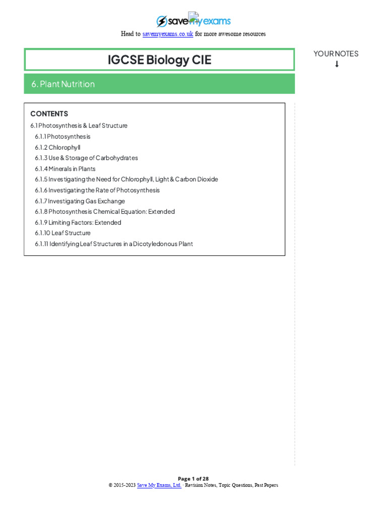 IGCSE Biology: Plant Nutrition Guide | PDF | Photosynthesis | Carbohydrates
