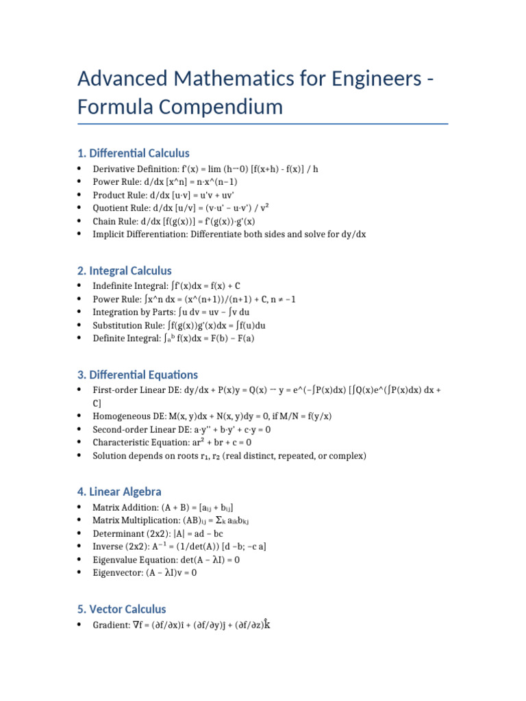 Advanced Mathematics For Engineers Formulas | PDF | Eigenvalues And Eigenvectors | Mathematical ...