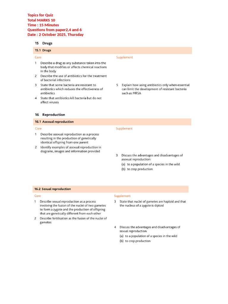 Quiz Topics for October 2, 2025 | PDF
