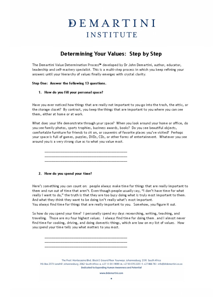 Demartini Value Determination Process | PDF | Psychological Concepts