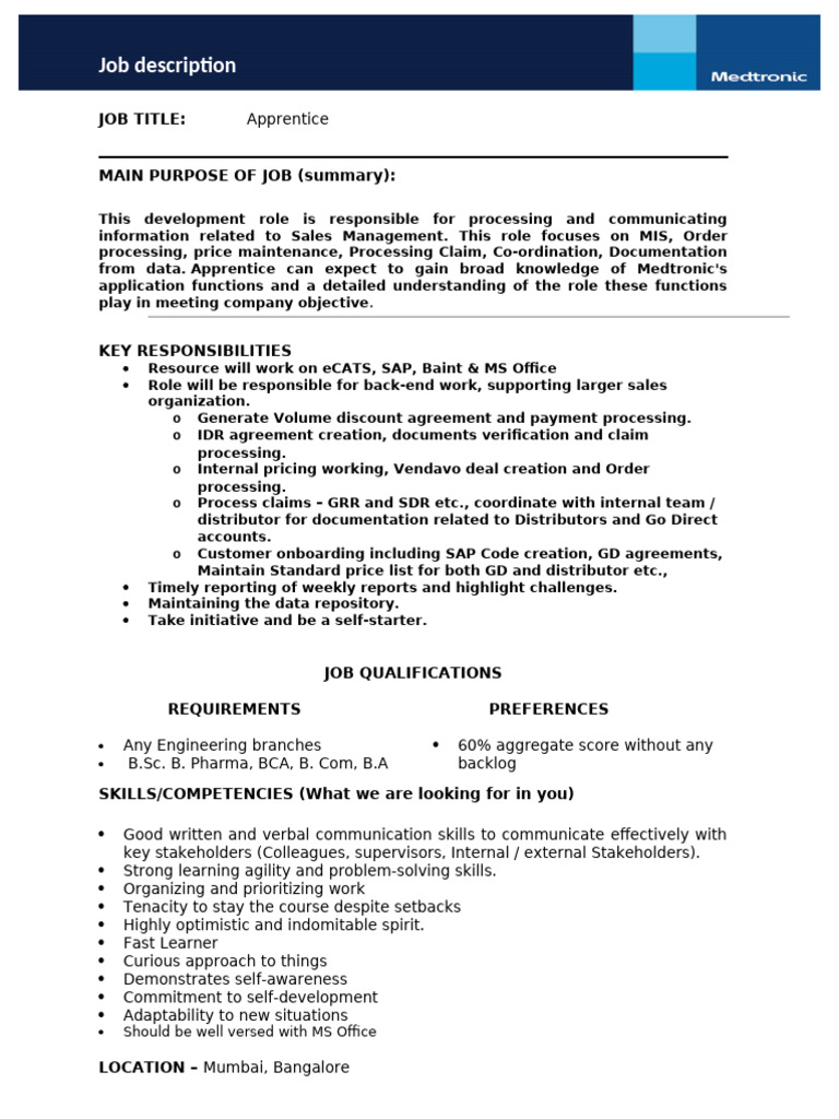 JD - Apprentice - FY24 - CRM and CRDN-CV Non Sales | PDF