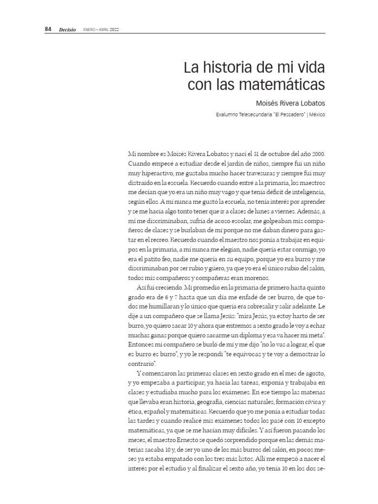 La Historia de Mi Vida Con Las Matemáticas | PDF | Science
