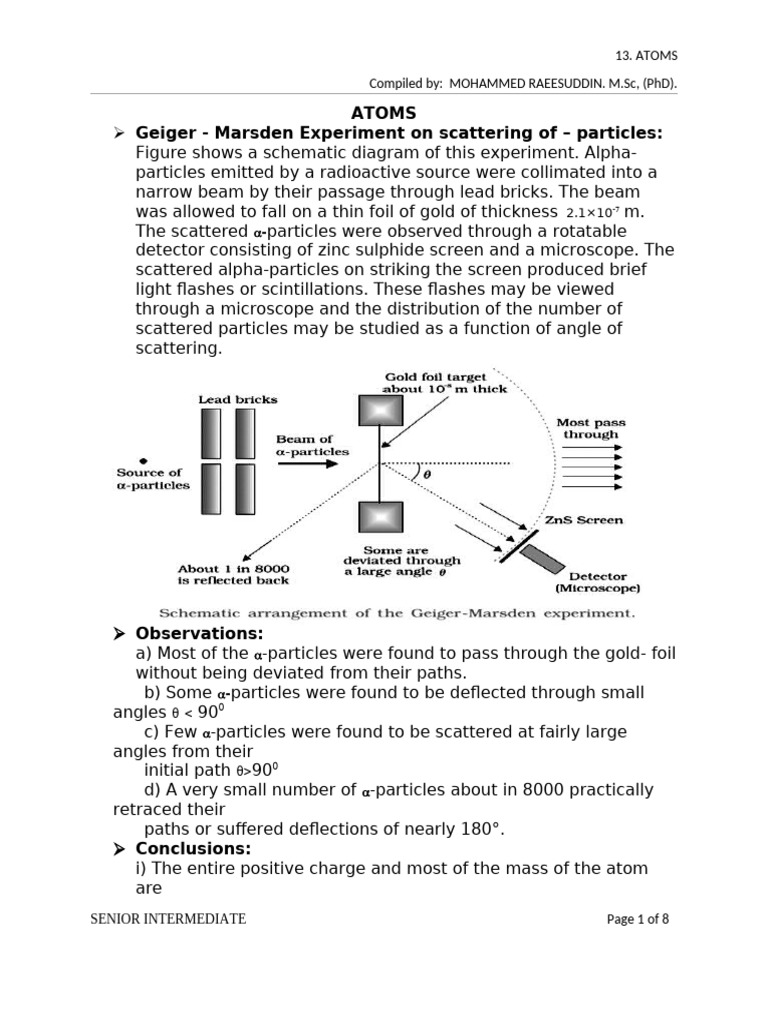 Geiger-Marsden Experiment and Bohr's Theory | PDF | Electron | Atoms