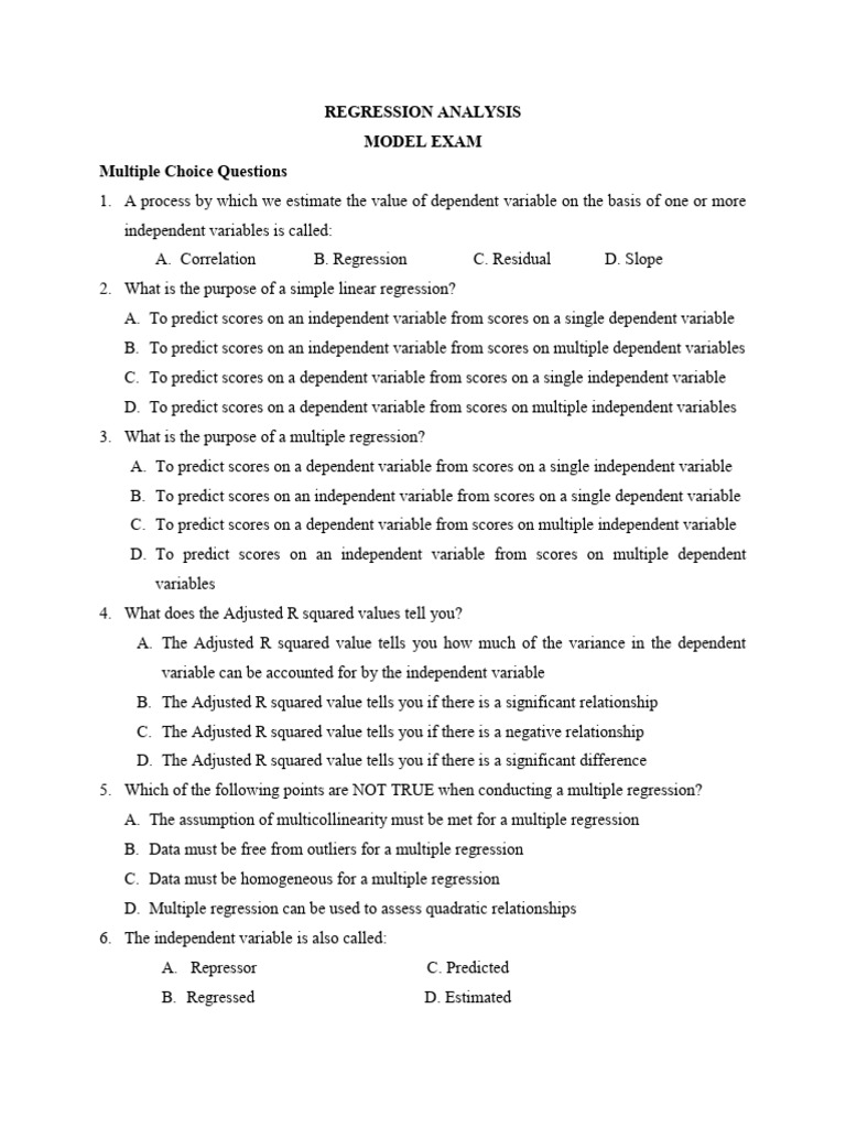 Regression Analysis Exam Questions | PDF | Coefficient Of Determination ...