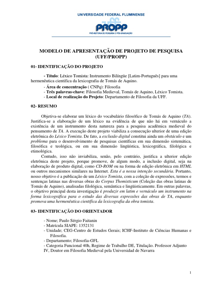 Modelo Projeto Pibic Uff | Lexicografia | Palavra